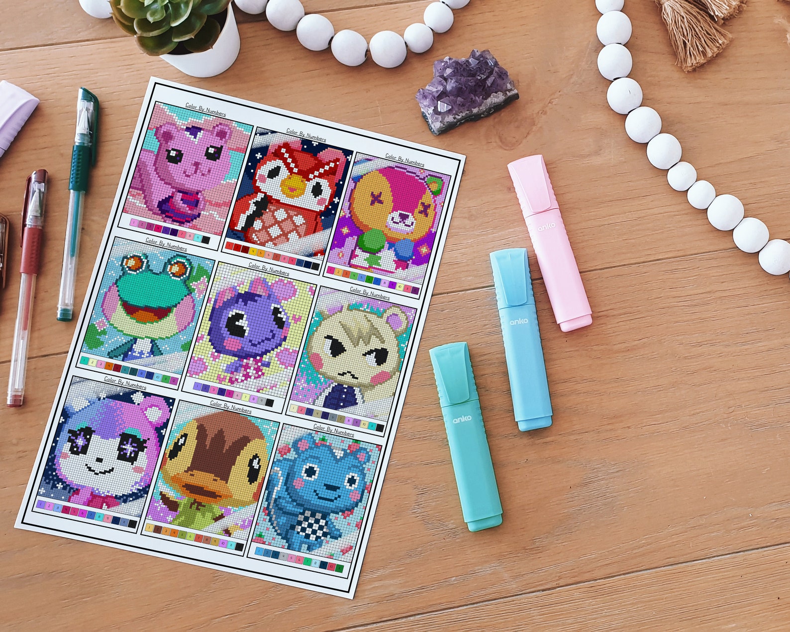 AC Villagers Color by Numbers | Printable | Cute | Gamer | Pixel Art ...
