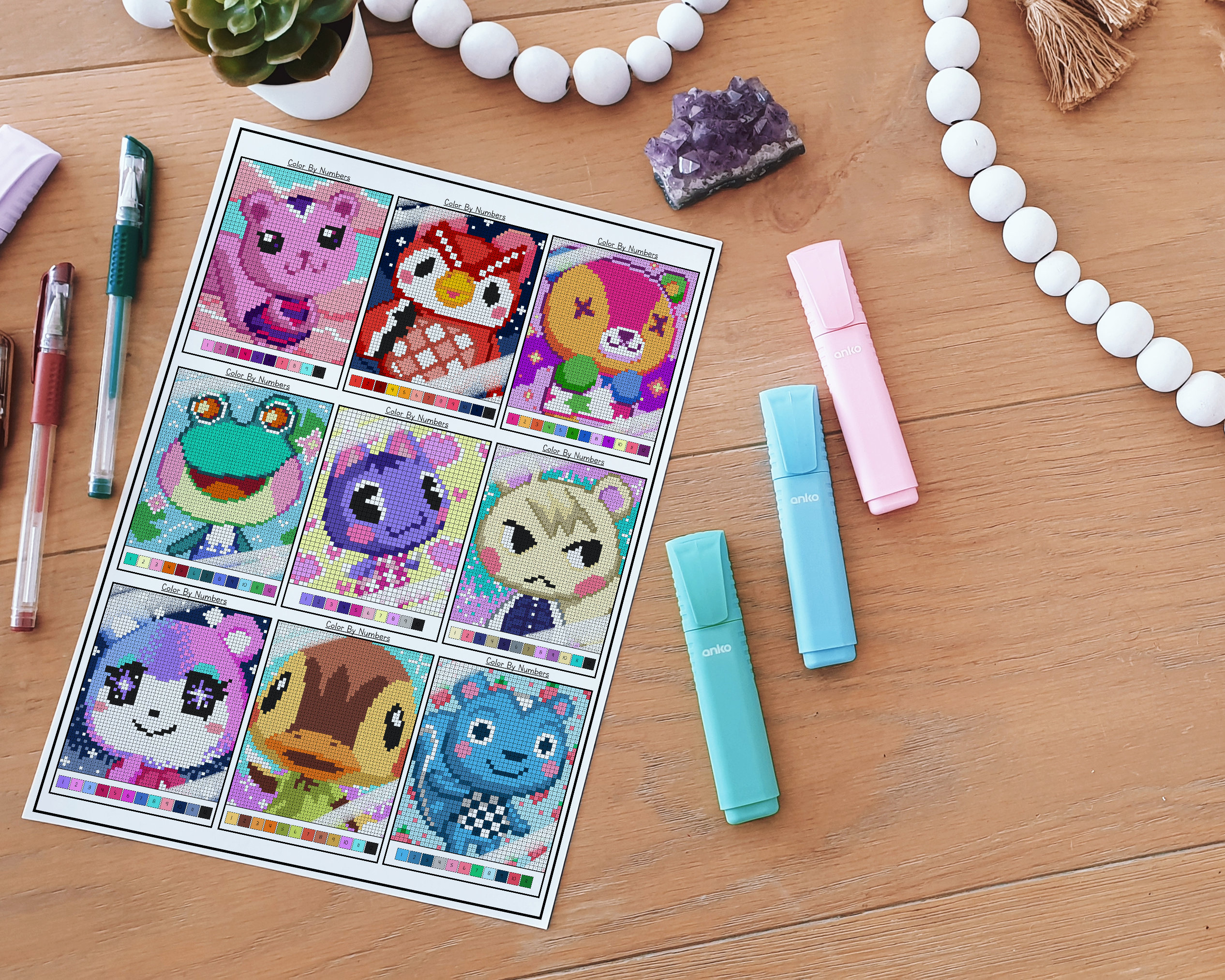 AC Villagers Color by Numbers | Printable | Cute | Gamer | Pixel Art ...