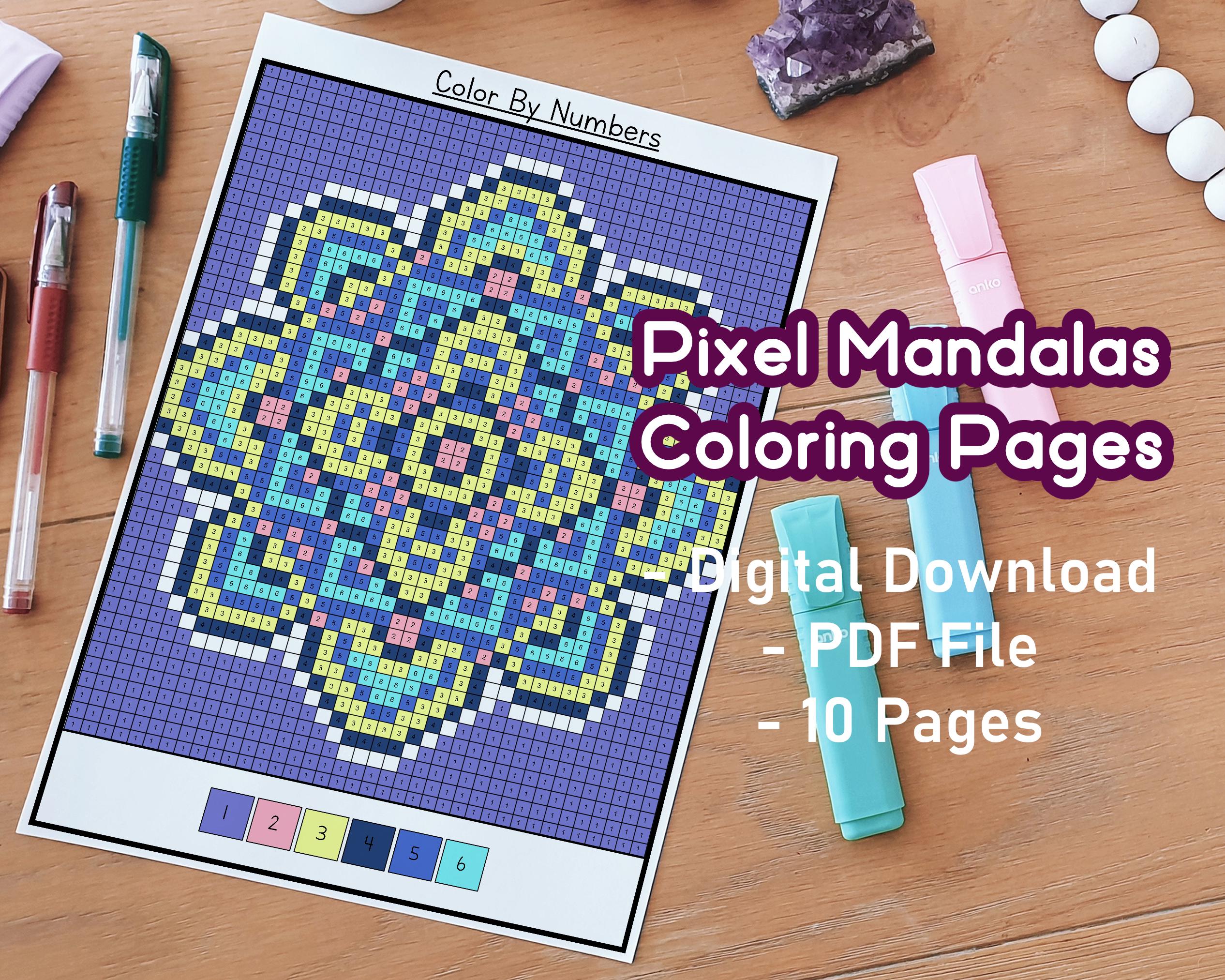 Pixel Mandalas Color by Numbers Coloring Pack | Positive Coloring Pages ...