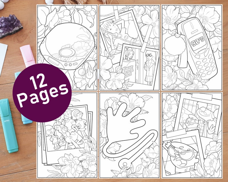 90s Nostalgia Coloring Pages Pack 3 | 90s Things | Adult Coloring Pack ...
