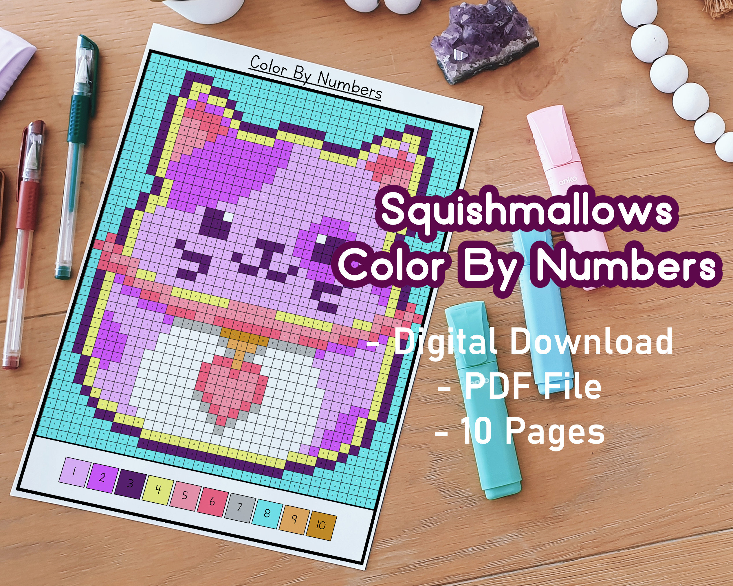 Squishamallows Color by Numbers | Party Favours | Printable | Digital ...