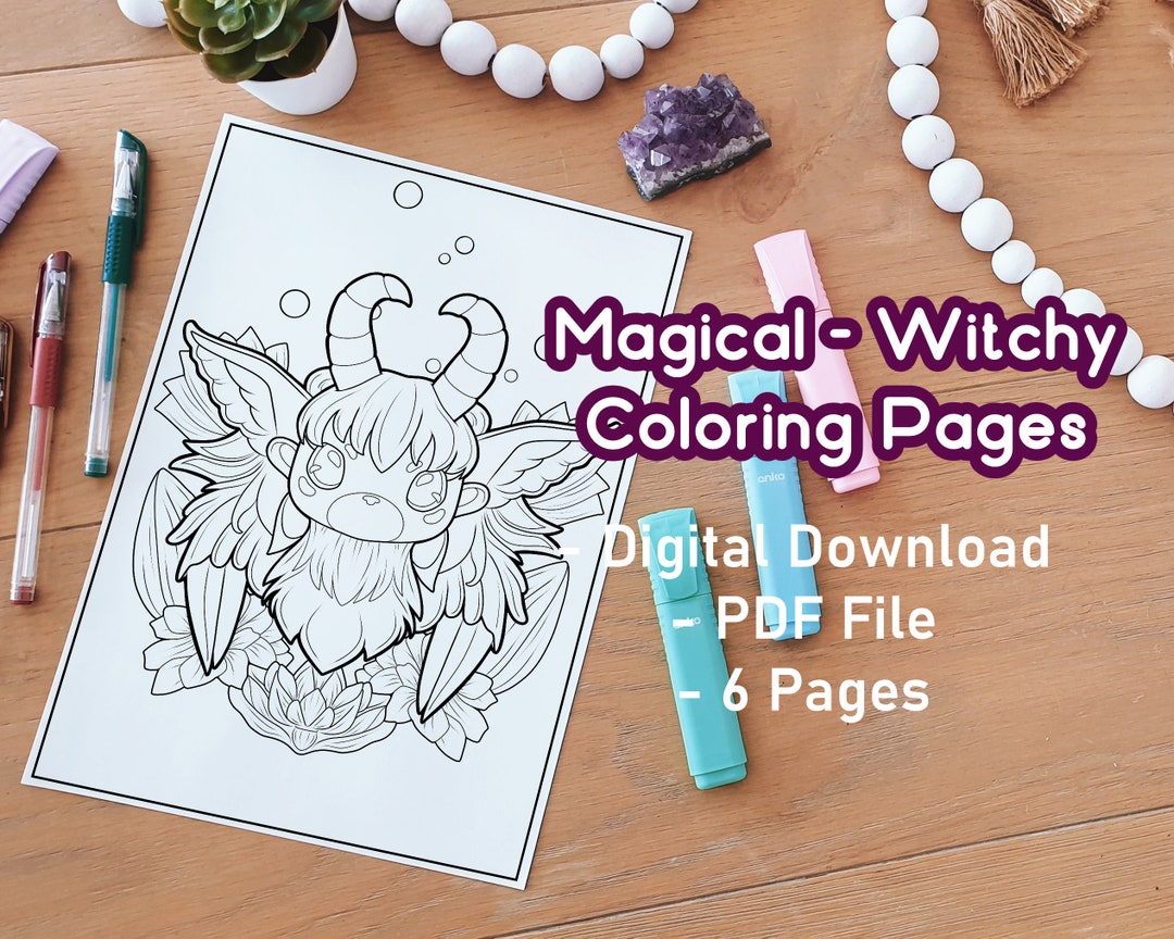 Magical Coloring Pages Witchy Cute Skull Magic Potion Adult Coloring ...