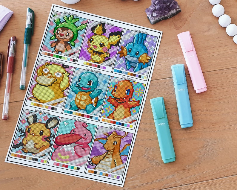 Cartoon Color by Numbers: Pixel Art Printable Pages (PDF) - Etsy Australia