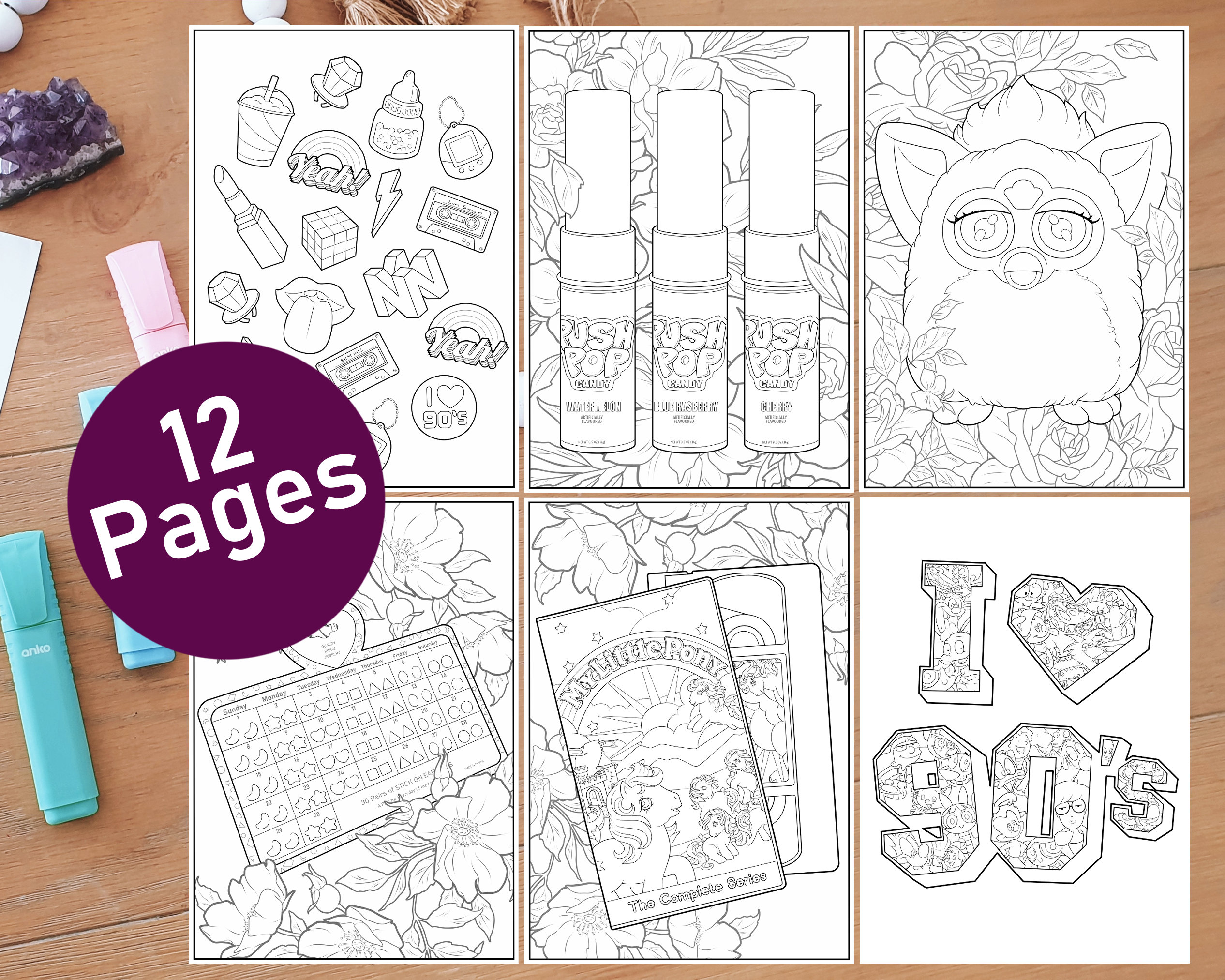 90s Nostalgia Coloring Pages Pack 2 | 90s Things | Adult Coloring Pack ...
