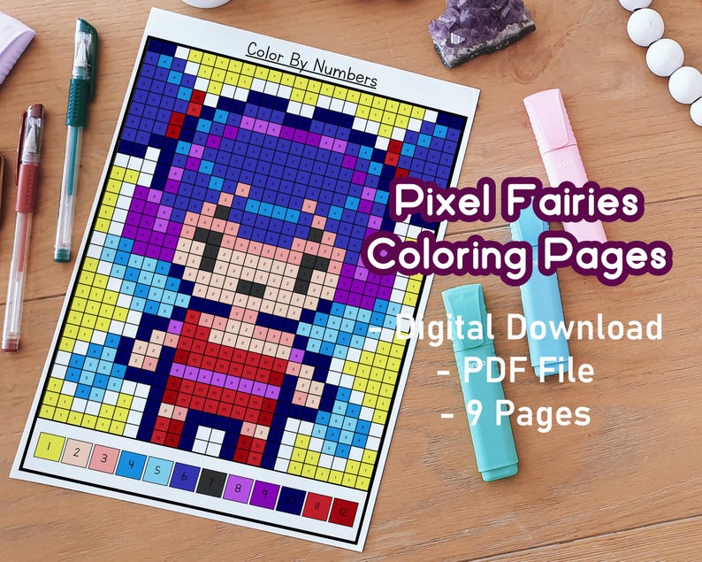 Pixel Fairies Color by Numbers: Kawaii Coloring Pages (PDF) - Etsy