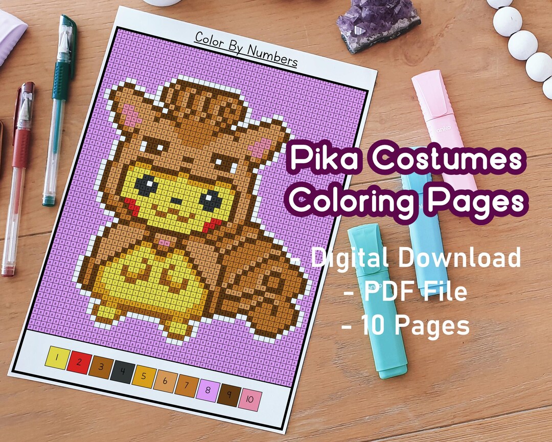 Pixel Art Costumes Color by Number: Cartoon Coloring Pages (PDF) - Etsy