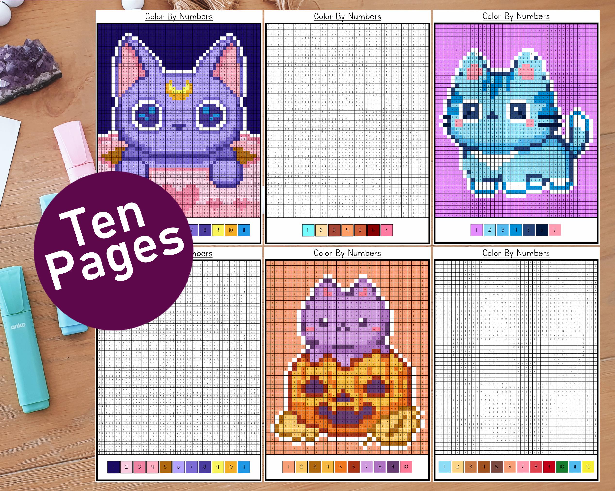 Pixel Cats Color by Numbers Coloring Pack | Pets Coloring Pages | Print ...