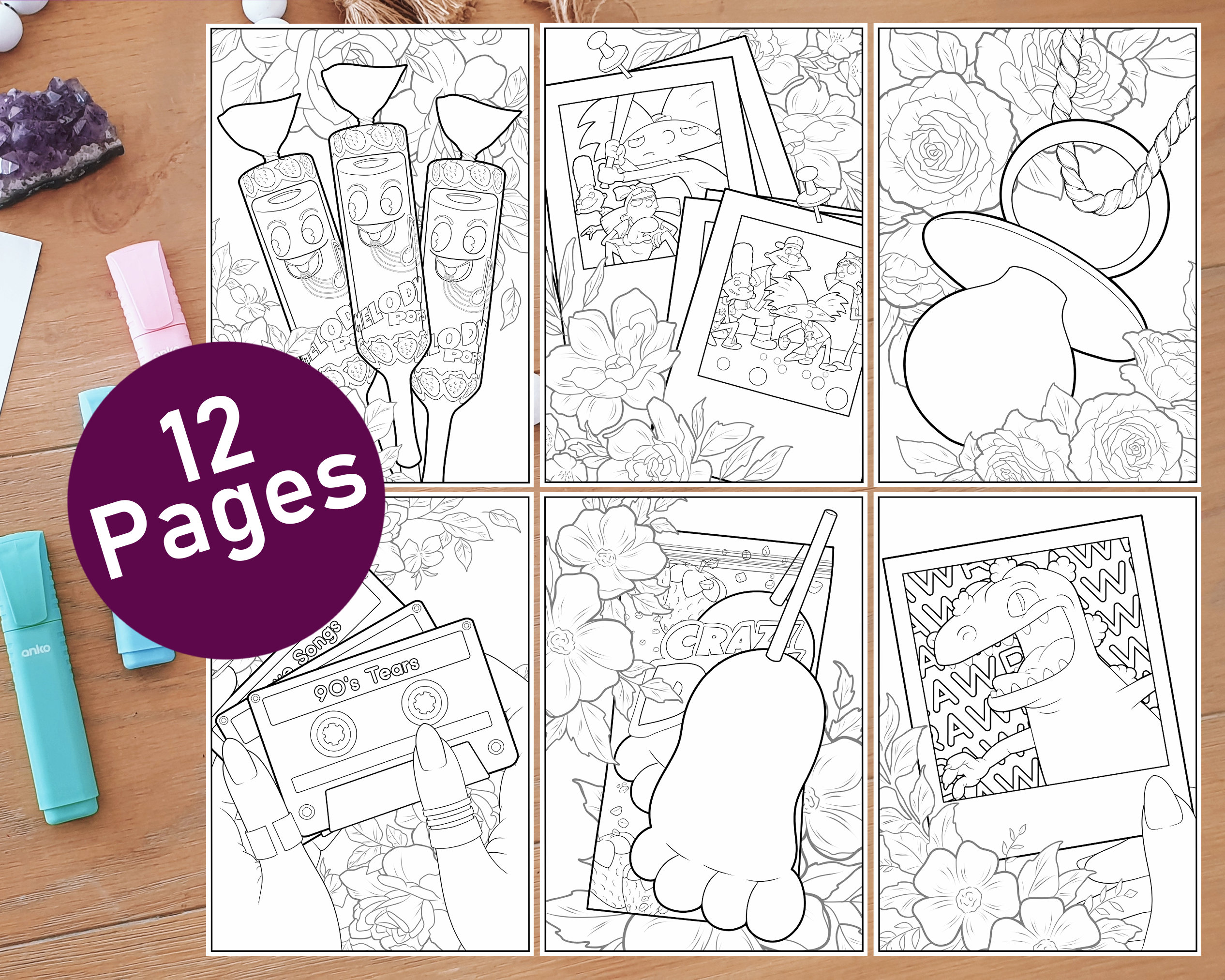 90s Nostalgia Coloring Pages Pack 3 90s Things Adult Coloring Pack ...