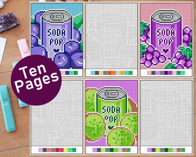 Pixel Soda Pops Color by Number Coloring Pack | Positive Coloring Pages ...