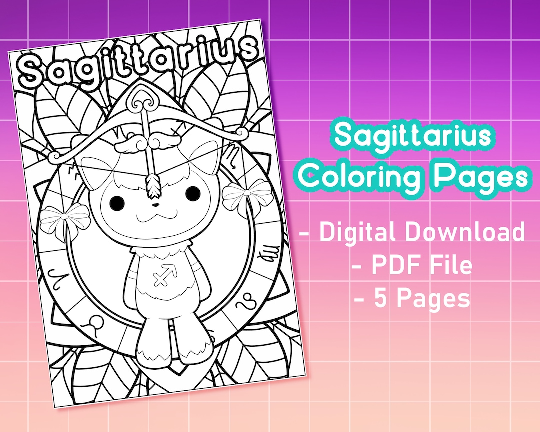 Sagittarius Coloring Pages | Cute Zodiac Adult Kawaii (PDF) - Etsy