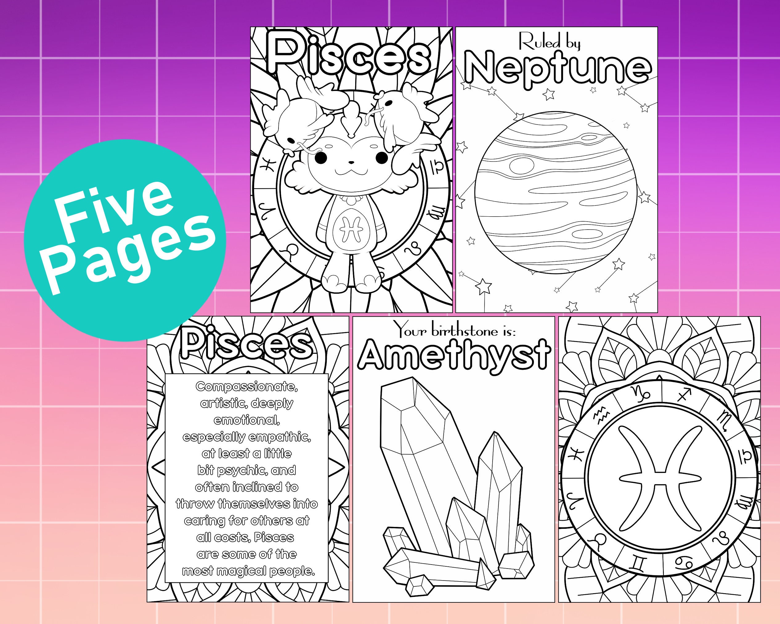 Pisces Coloring Pages Astrological Sign Coloring Pages Cute Zodiac ...