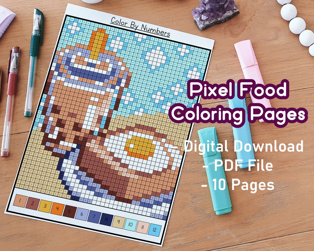 Pixel Food Color by Numbers | Cute Coloring Pages | Kawaii Food ...