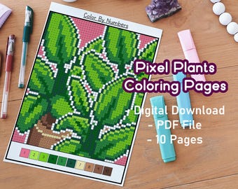 Pixel Flowers Color by Numbers Coloring Pack | Florals Coloring Pages ...