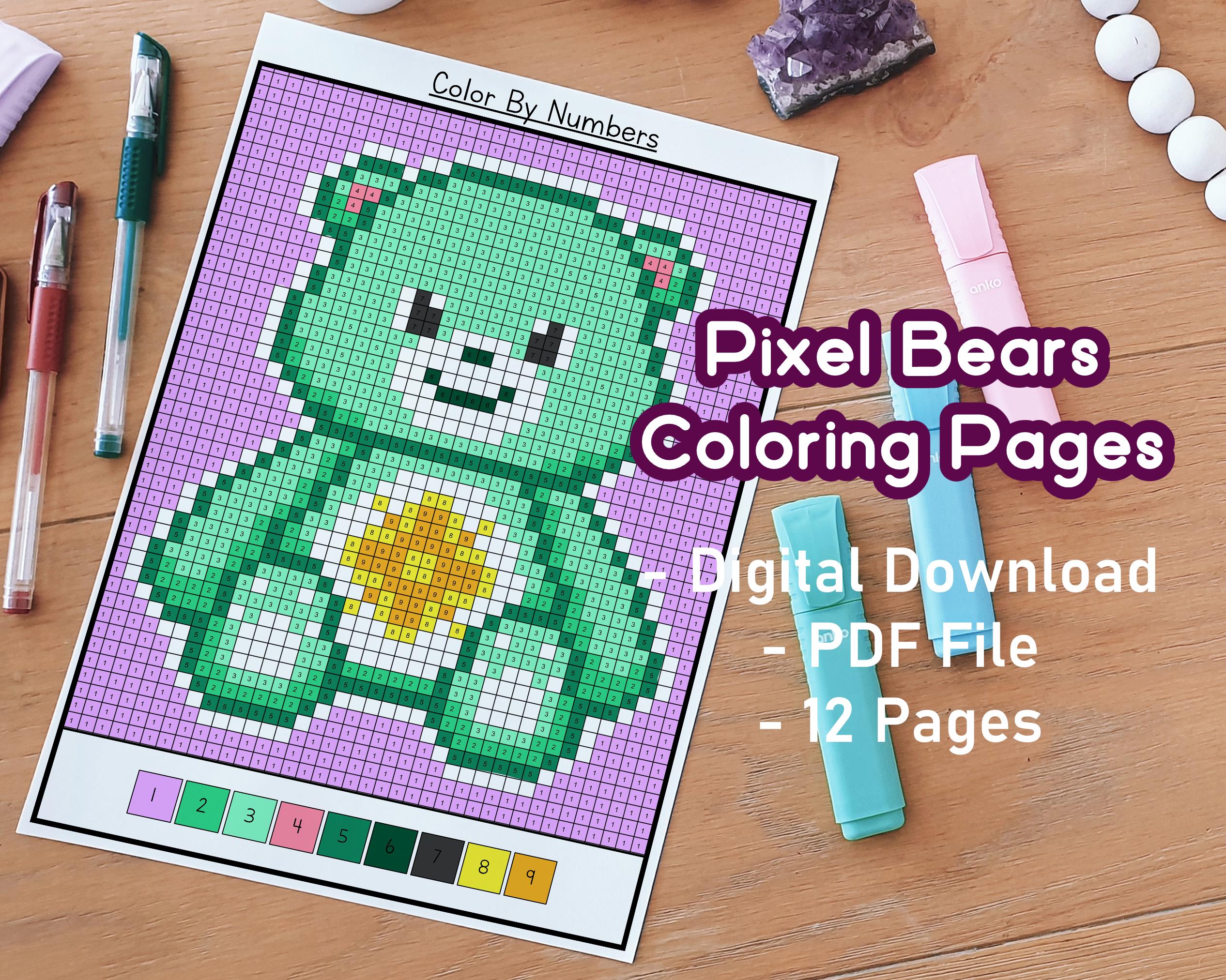 Pixel Bears Color by Numbers Coloring Pack | Pets Coloring Pages ...
