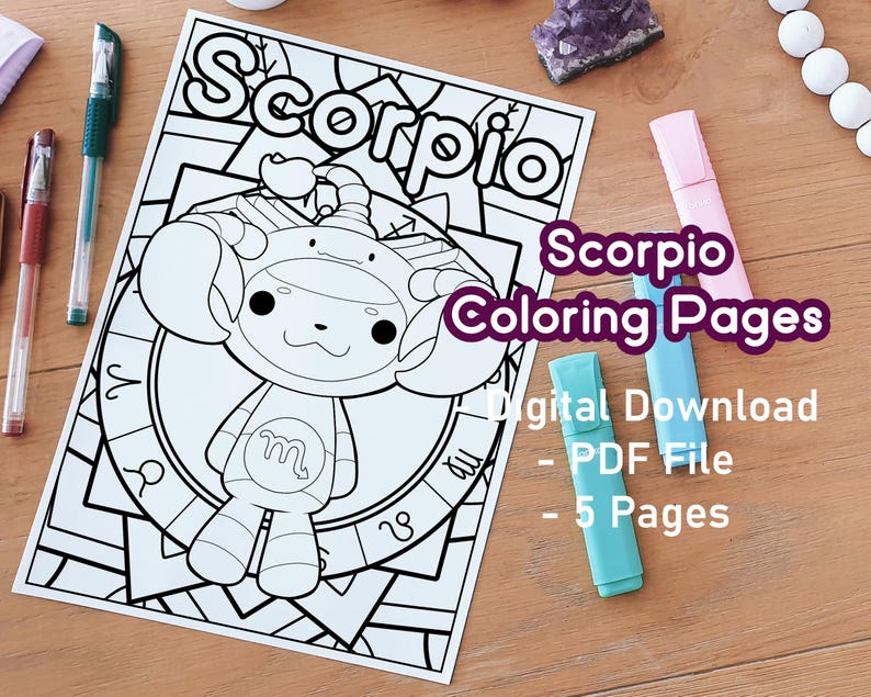 Scorpio Coloring Pages | Astrology Pack | Cute Zodiac | Printables ...