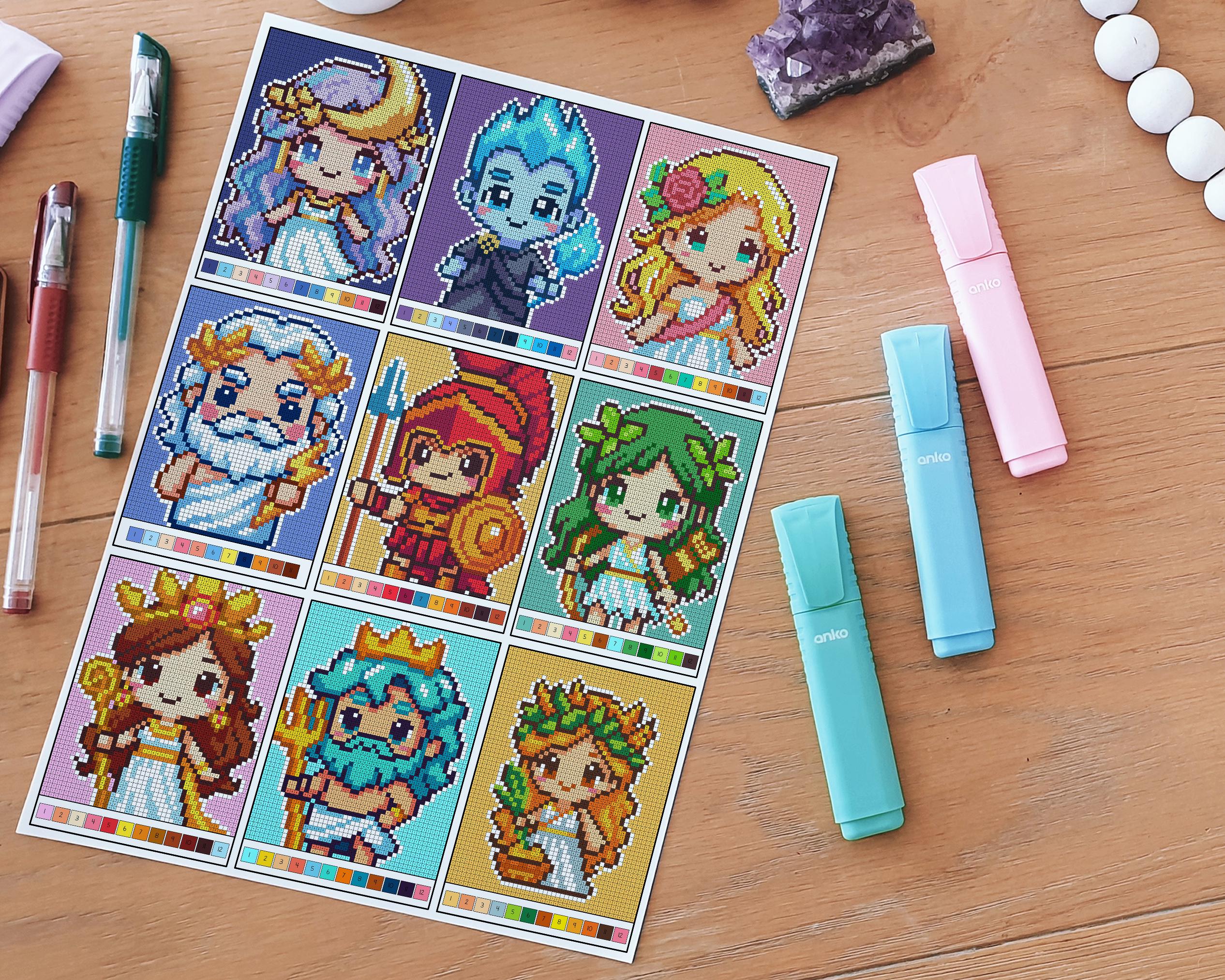Pixel Greek Gods Color by Number: Mythology Coloring Pages (PDF) - Etsy