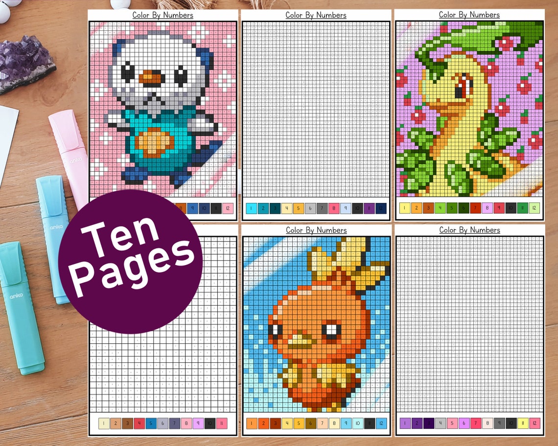 Pokemon Color by Numbers Pack 2 Printable Coloring Pages - Etsy