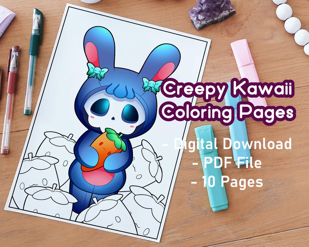Creepy Kawaii Coloring Pages: Pastel Goth Halloween (PDF) - Etsy