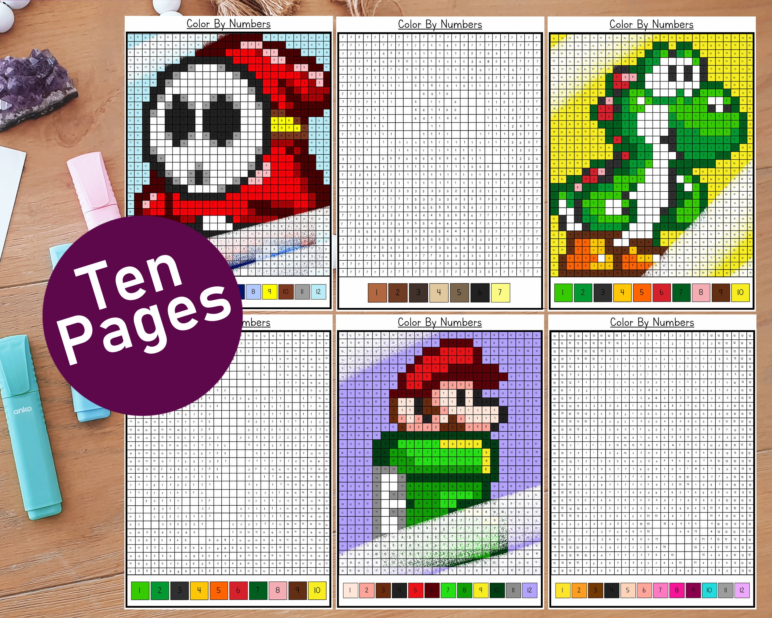 Mario Color by Numbers Pack | Printable | Gaming | Cute | Gamer | Pixel ...