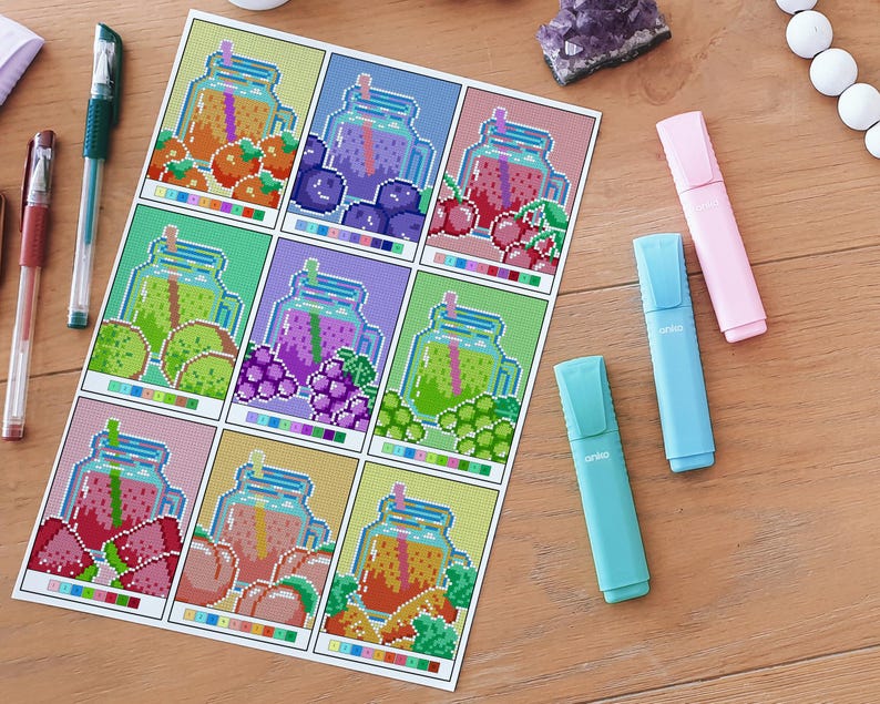 Pixel Smoothies Color by Number Coloring Pack | Positive Coloring Pages ...