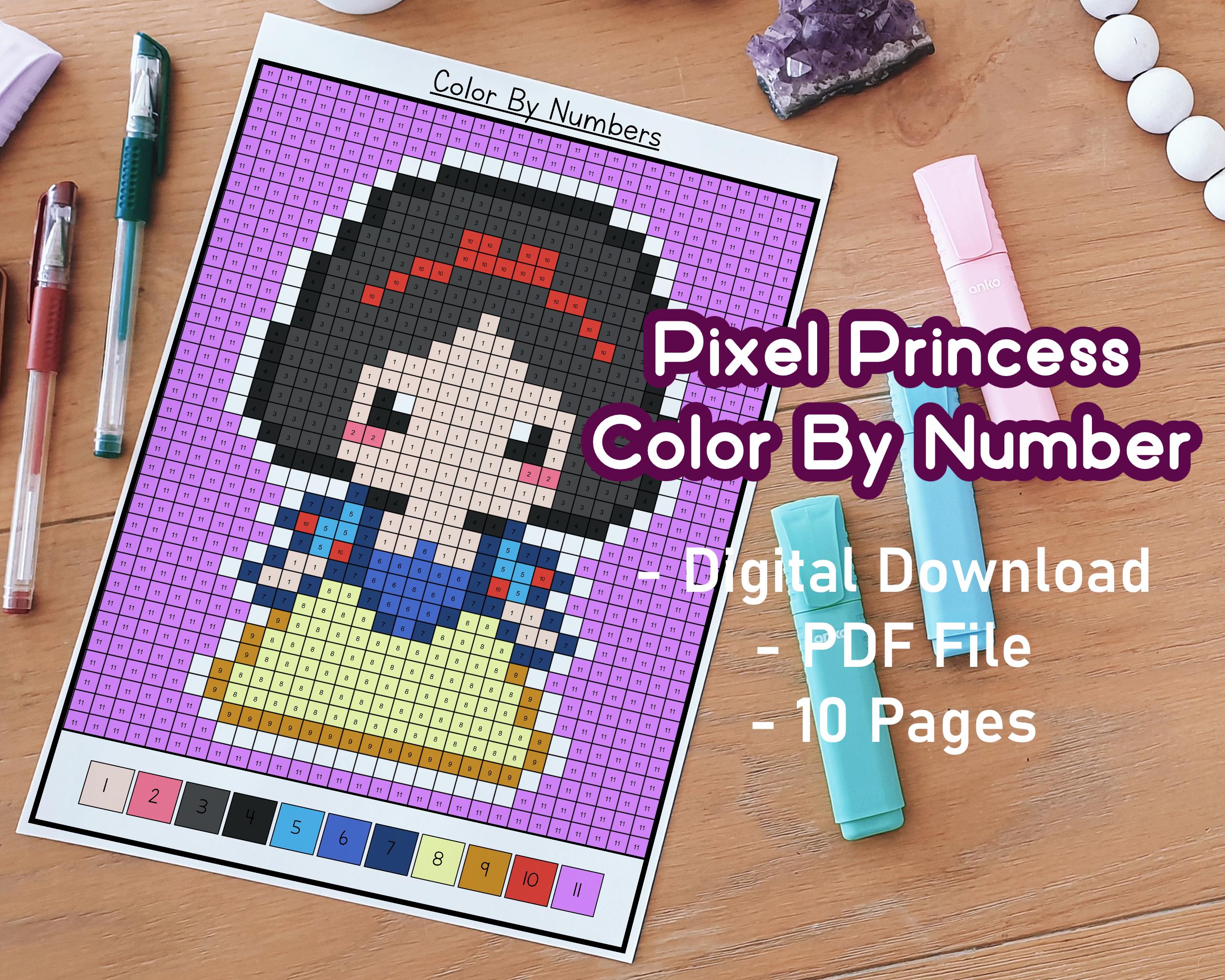 Pixel Princess Color by Numbers Coloring Pack | Cartoon Coloring Pages ...