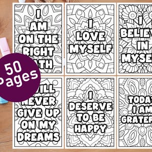 Positive Affirmations Coloring Pages: Mandala Designs (PDF) - Etsy ...