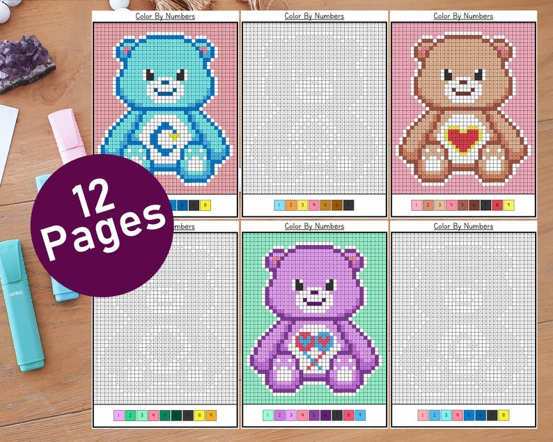 Pixel Bears Color by Numbers Coloring Pack | Pets Coloring Pages ...