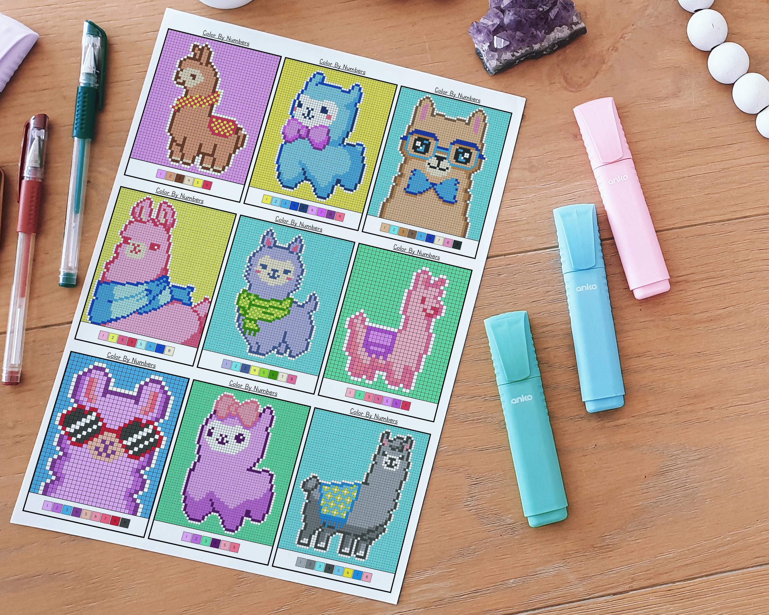 Pixel Llamas Color by Number Coloring Pack | Pets Coloring Pages ...