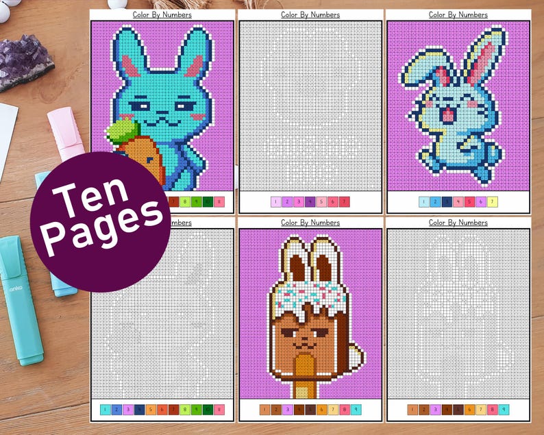 Pixel Bunnies Color by Number Coloring Pack | Pets Coloring Pages ...