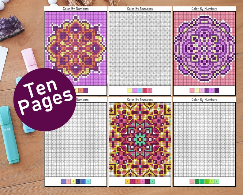 Pixel Mandalas Color by Numbers Coloring Pack | Positive Coloring Pages ...