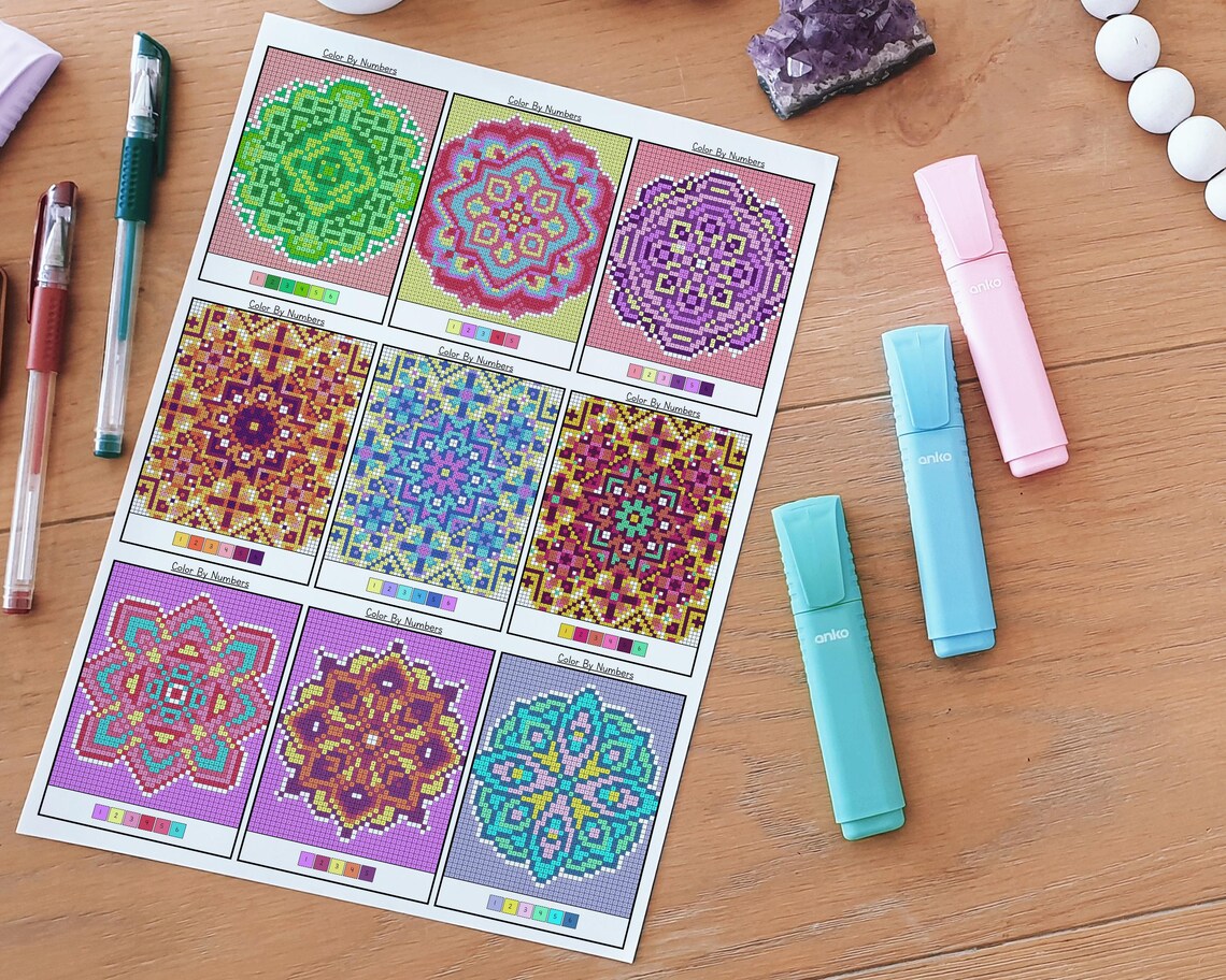 Pixel Mandalas Color by Numbers Coloring Pack | Positive Coloring Pages ...