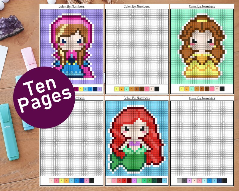 Pixel Princess Color by Numbers Coloring Pack Cartoon Coloring Pages ...