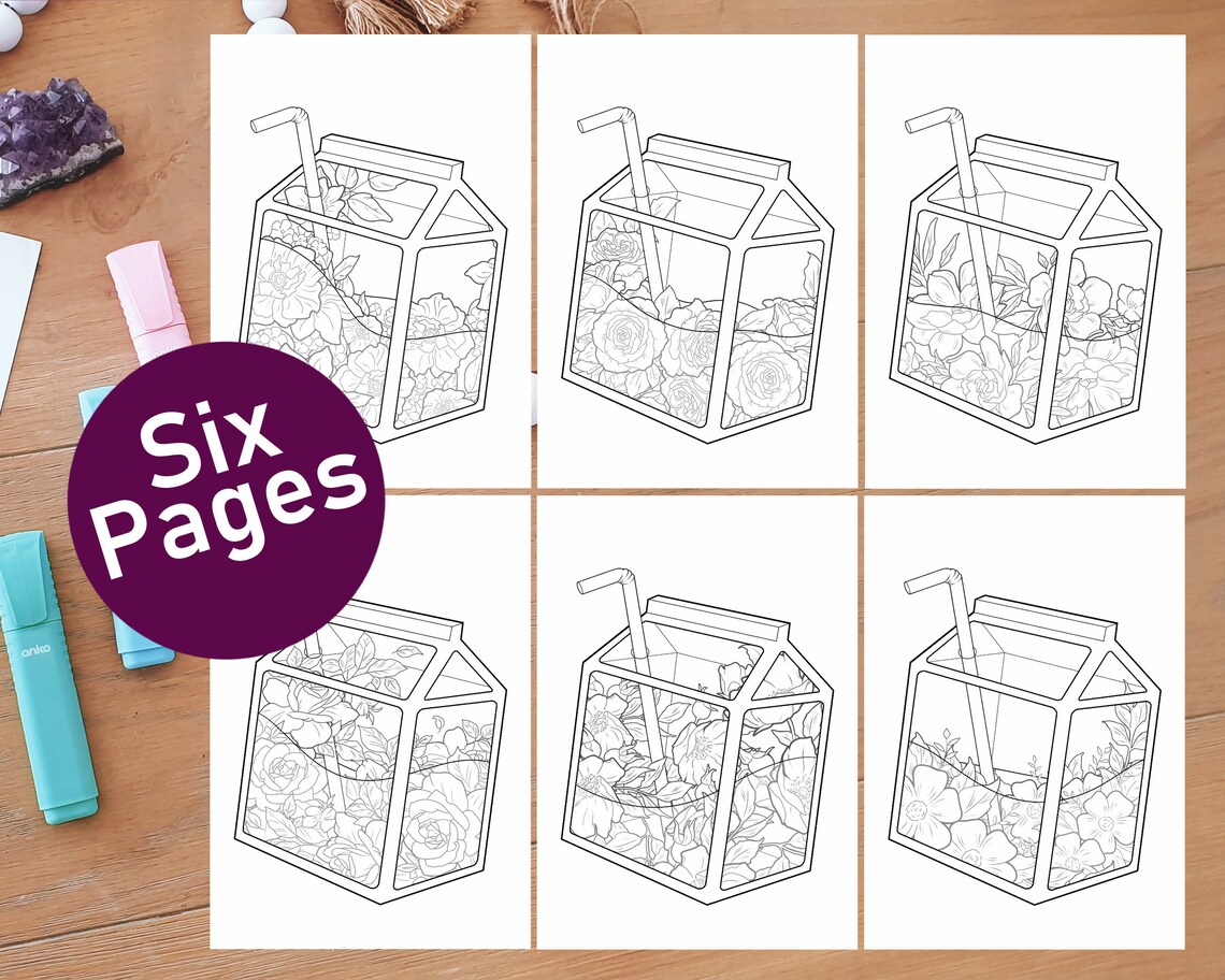 Calming Coloring Pages | Floral Milk Cartons | Relaxing Pages ...