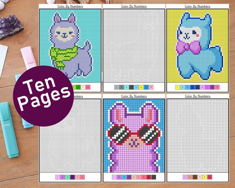 Pixel Llamas Color by Number Coloring Pack | Pets Coloring Pages ...