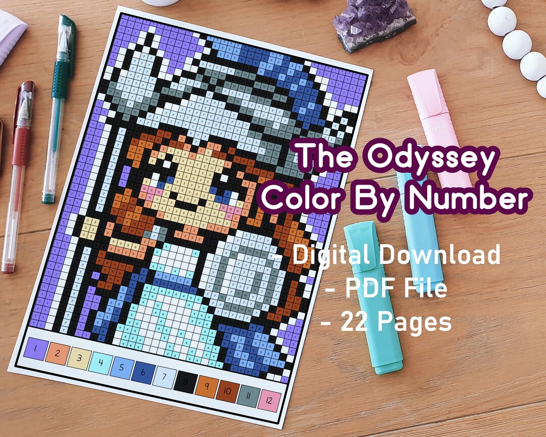 The Odyssey Pixel Color by Number: Mythology Coloring Pages, Greek Gods ...