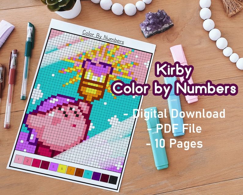 Kirby Color by Numbers | Printable | Gaming | Cute | Kawaii | Gamer ...