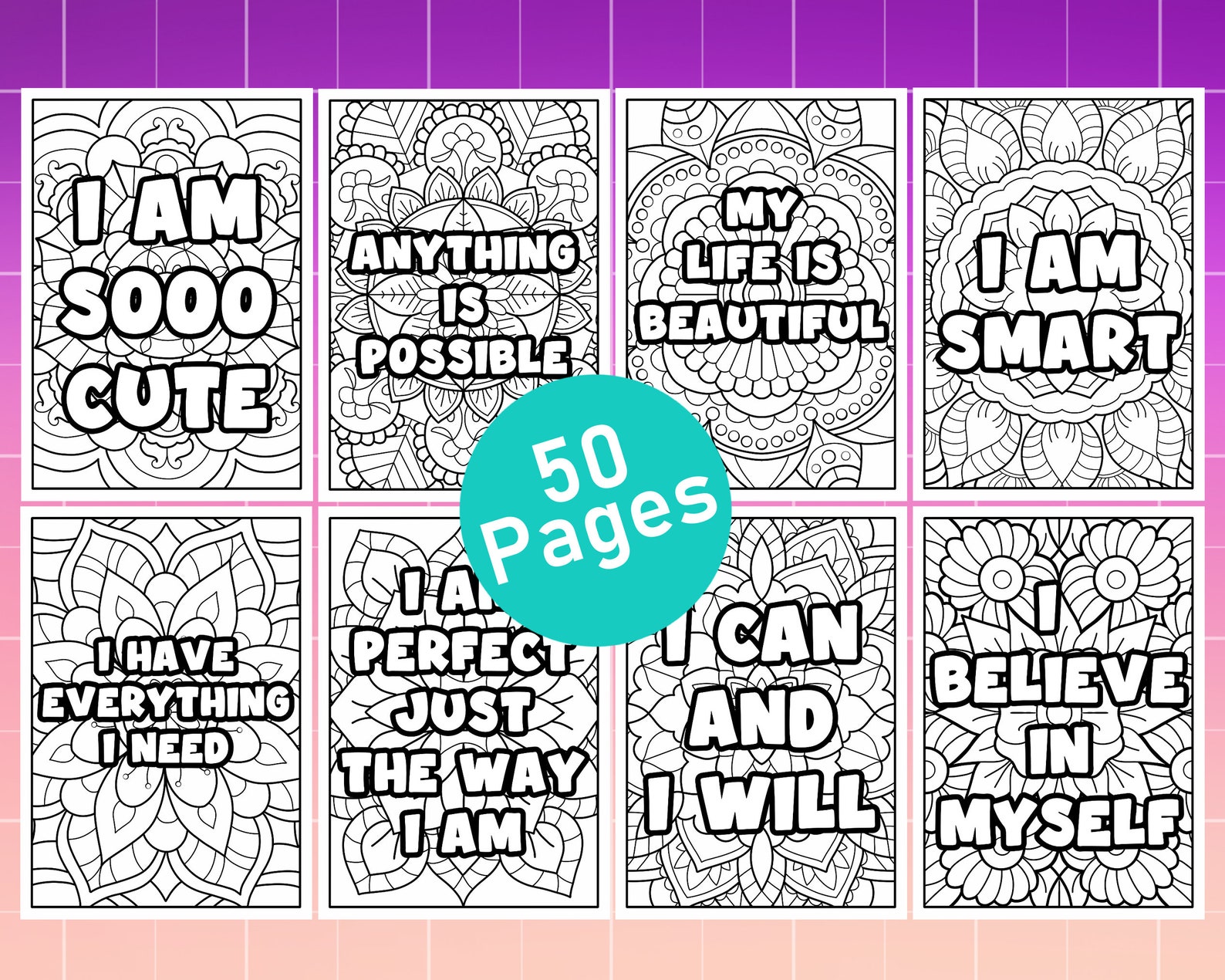 50 Positive Coloring Pages Printable Inspirational Affirmation Happy ...
