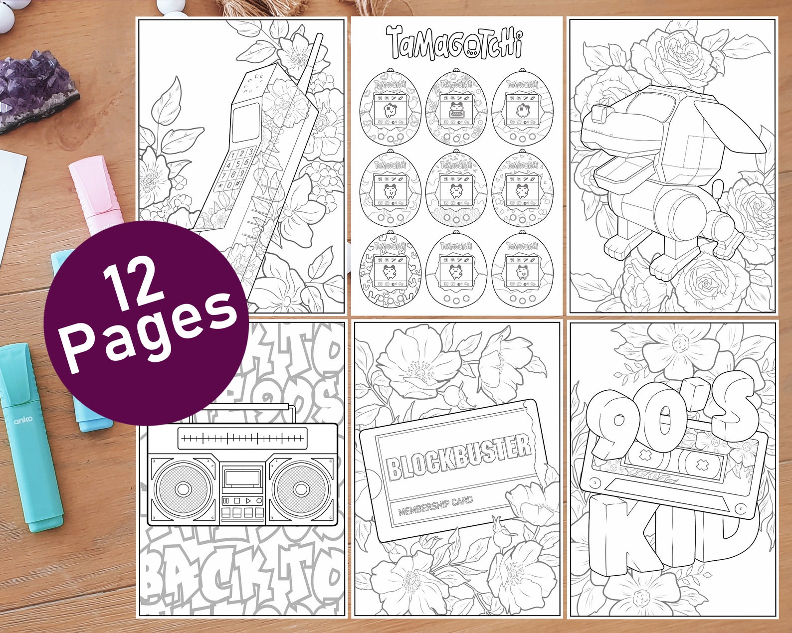 90s Nostalgia Coloring Pages Pack 2 | 90s Things | Adult Coloring Pack ...