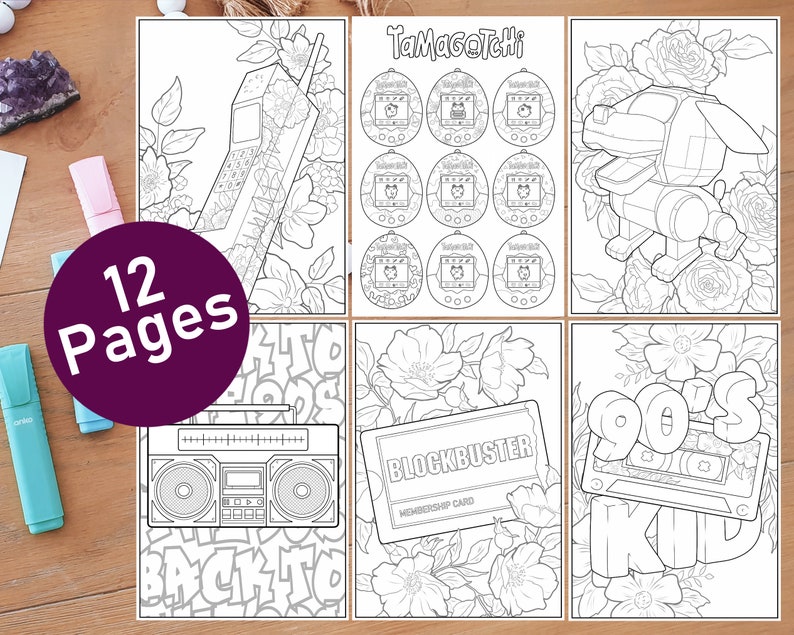 90s Nostalgia Coloring Pages Pack 2 | 90s Things | Adult Coloring Pack ...