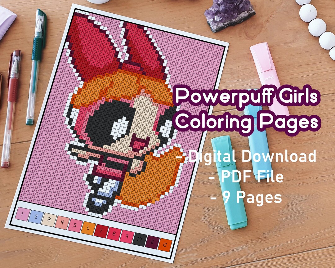 Pixel Powerpuff Girls Color by Numbers: 90s Cartoon Coloring Pack (PDF ...