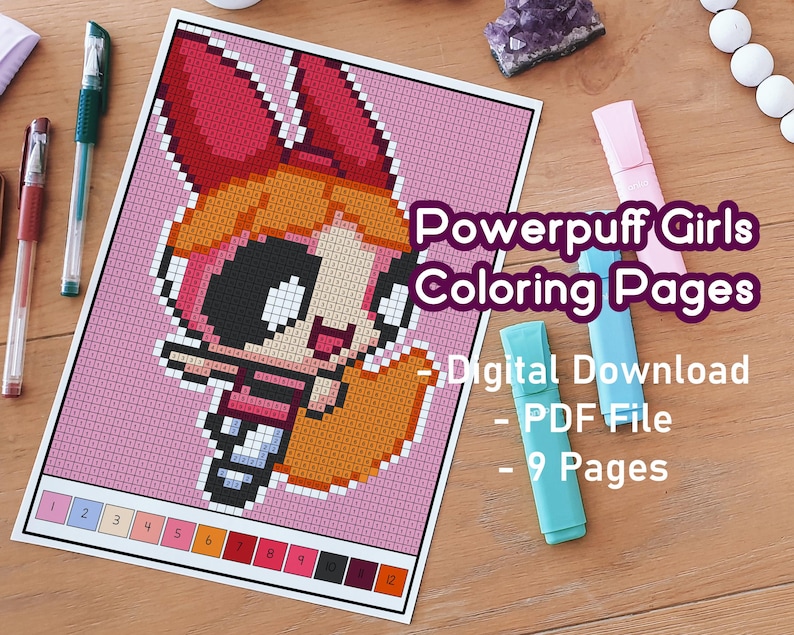 Pixel Powerpuff Girls Color by Numbers: 90s Cartoon Coloring Pack (PDF ...