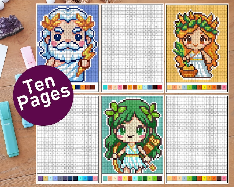 Pixel Greek Gods and Goddesses Color by Number Coloring Pack ...