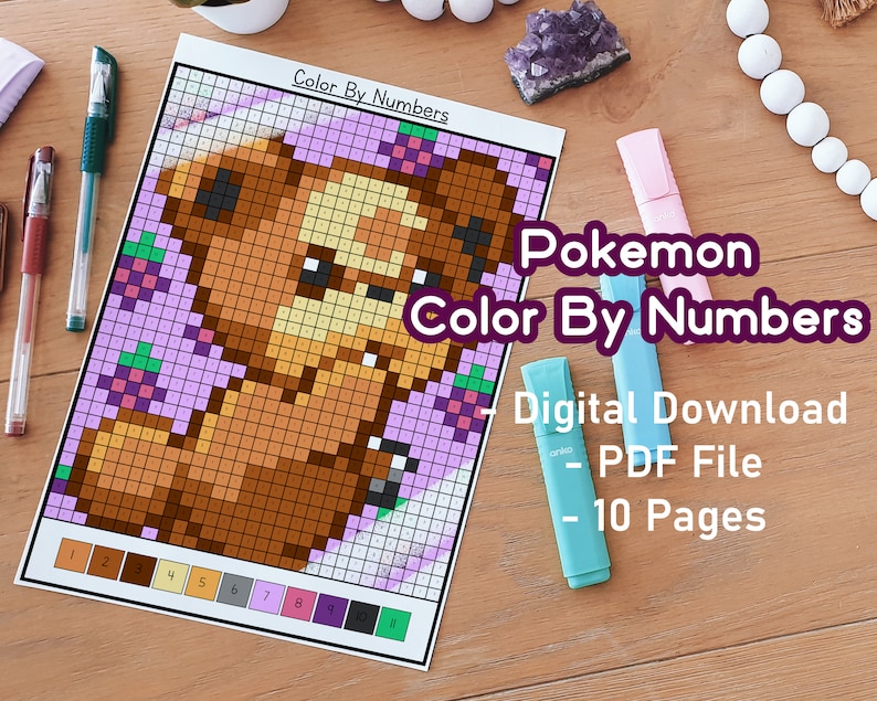 Pokemon Color by Numbers Pack 2 Printable Coloring Pages - Etsy
