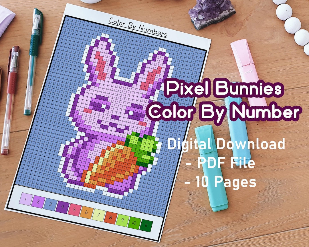Pixel Bunnies Color by Number Coloring Pack | Pets Coloring Pages ...