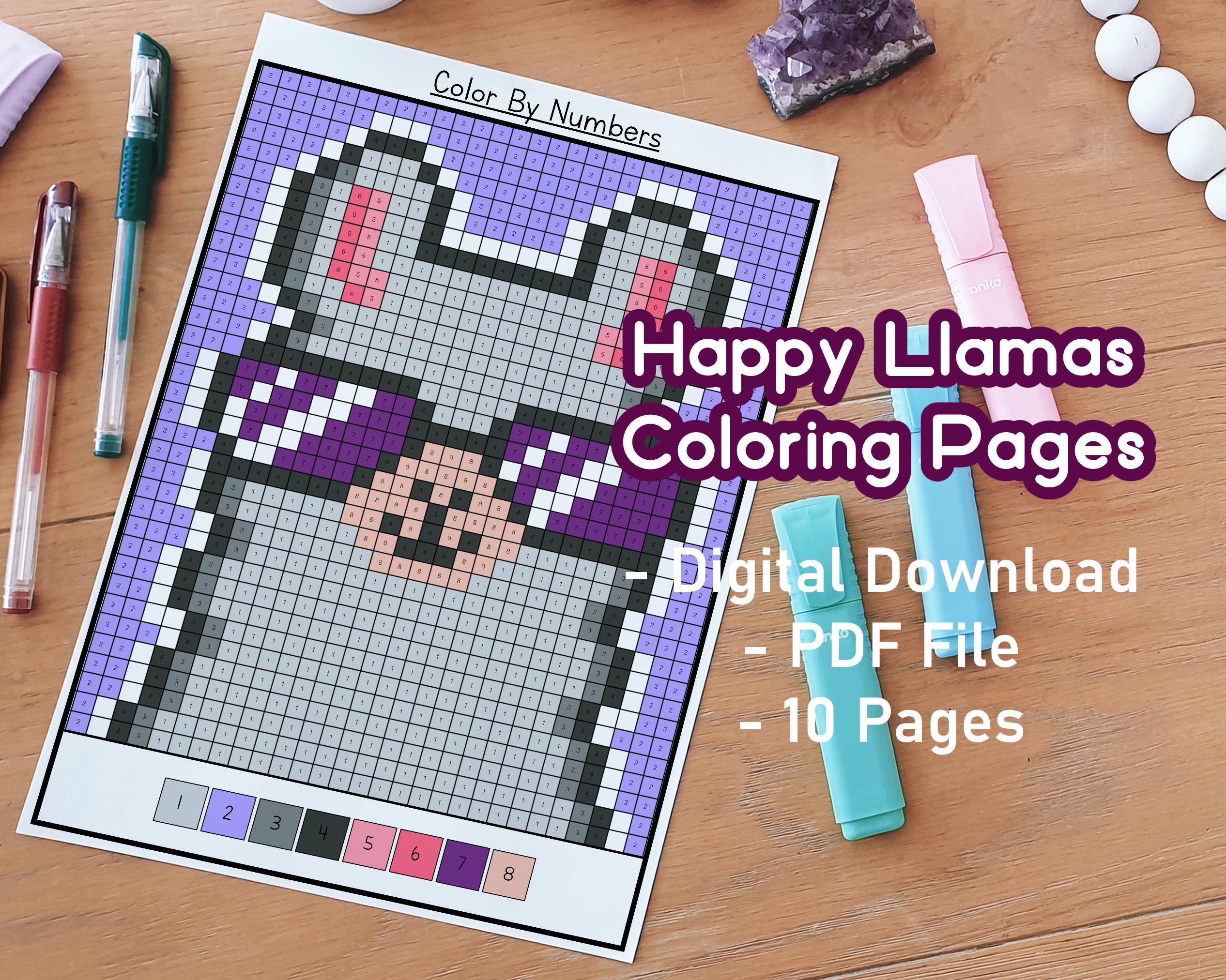 Pixel Llamas Color by Number Coloring Pack | Pets Coloring Pages ...