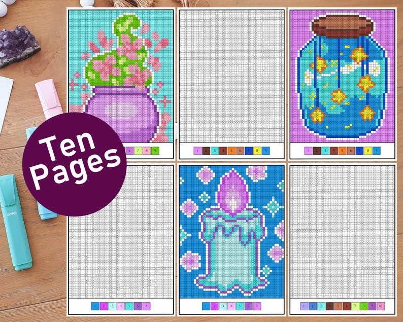 Pixel Kawaii Magic Color by Numbers Coloring Pack | Magical Coloring ...