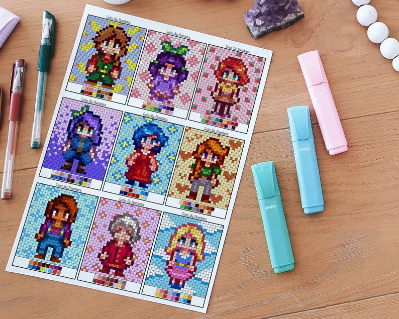 Stardew Girls Color by Number: Printable Gaming Coloring Pages Pack ...