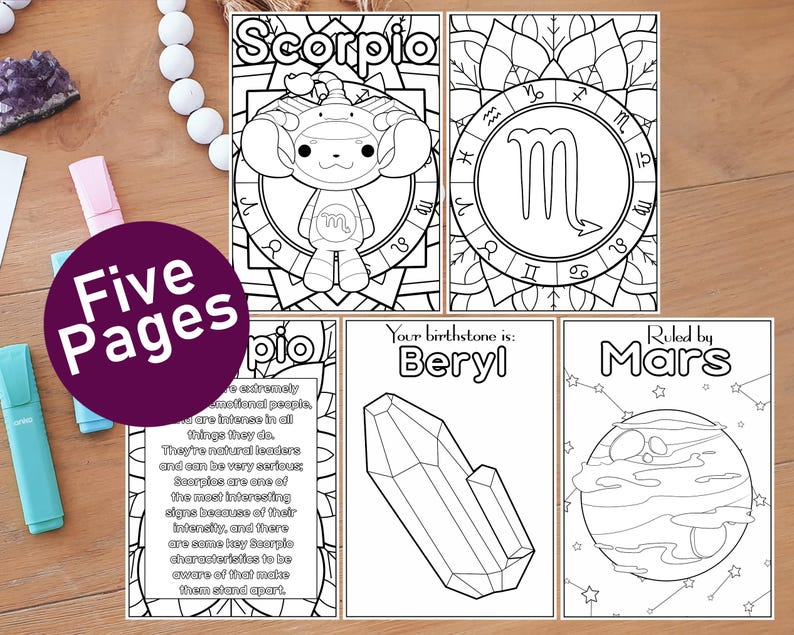 Scorpio Coloring Pages | Astrology Pack | Cute Zodiac | Printables ...