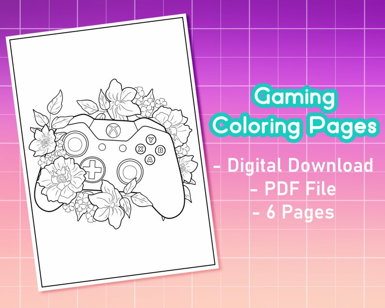 Gaming Coloring Pages Floral Coloring Pages Cute Coloring - Etsy