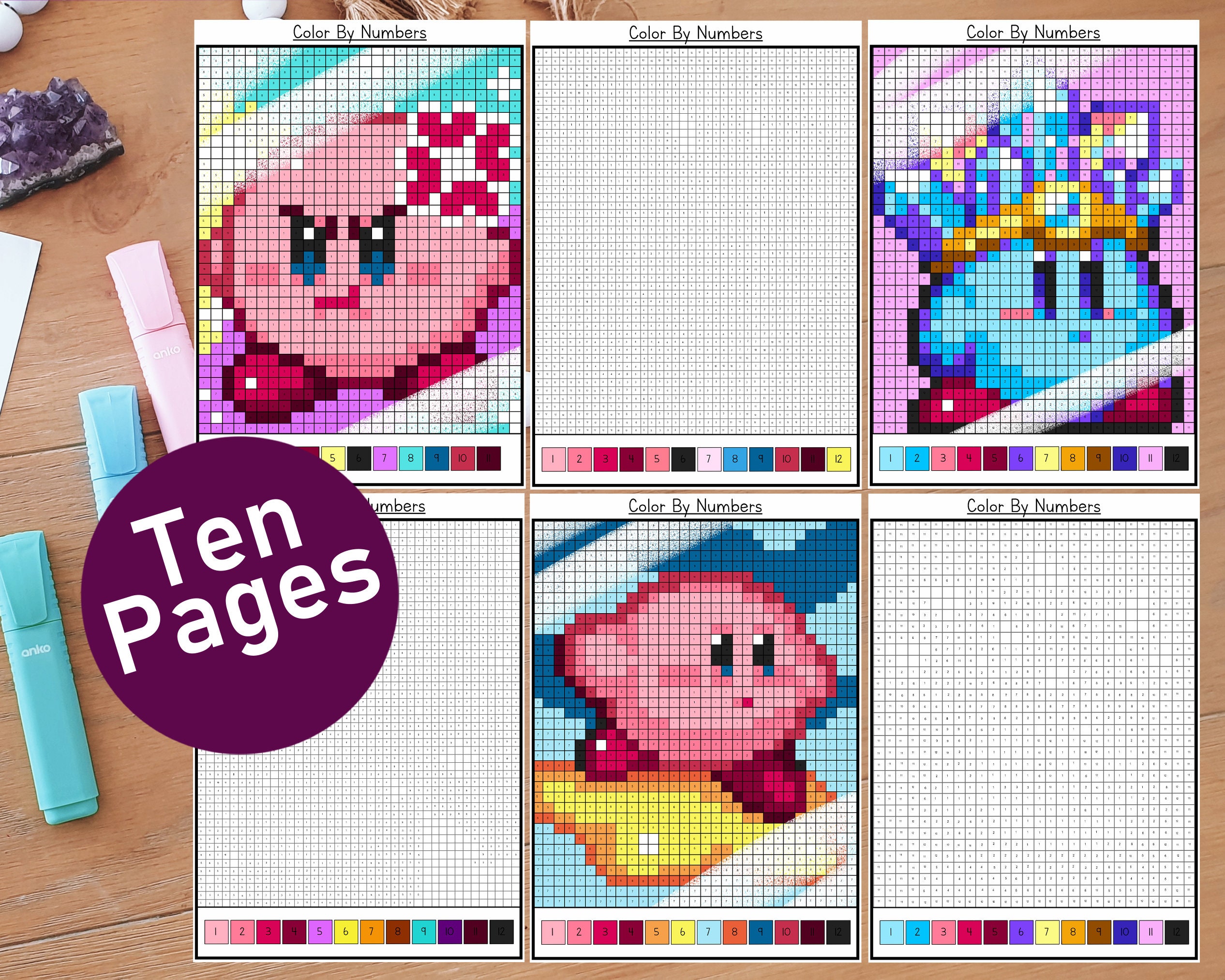 Kirby Color by Numbers | Printable | Gaming | Cute | Kawaii | Gamer ...